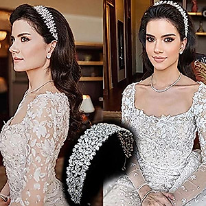 Aoligrace Cubic Zirconia Wedding Bride Headband CZ Tiaras and Crowns for Women Sweet 16 Large Headpiece Hair Accessories (Silver)