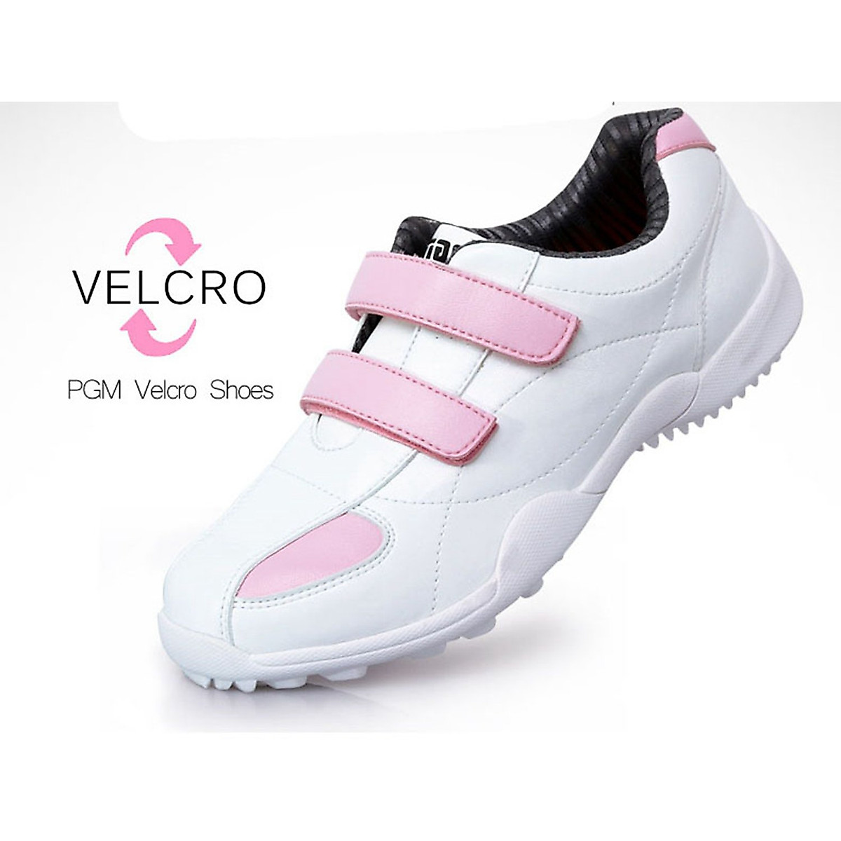 PGM Women's Golf Shoes Waterproof Spikeless with Hook and Loop Straps Pink