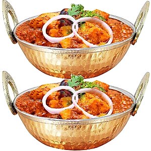 Aakrati Kitchenware Heavy-Duty Food Grade Stainless Steel Kadhai, Copper Bottom Kadai, Multipurpose Indian Serving Karahi Bowls, Diameter 5 Inches Pack of (4) (6 inches Diameter, 4, Peices)