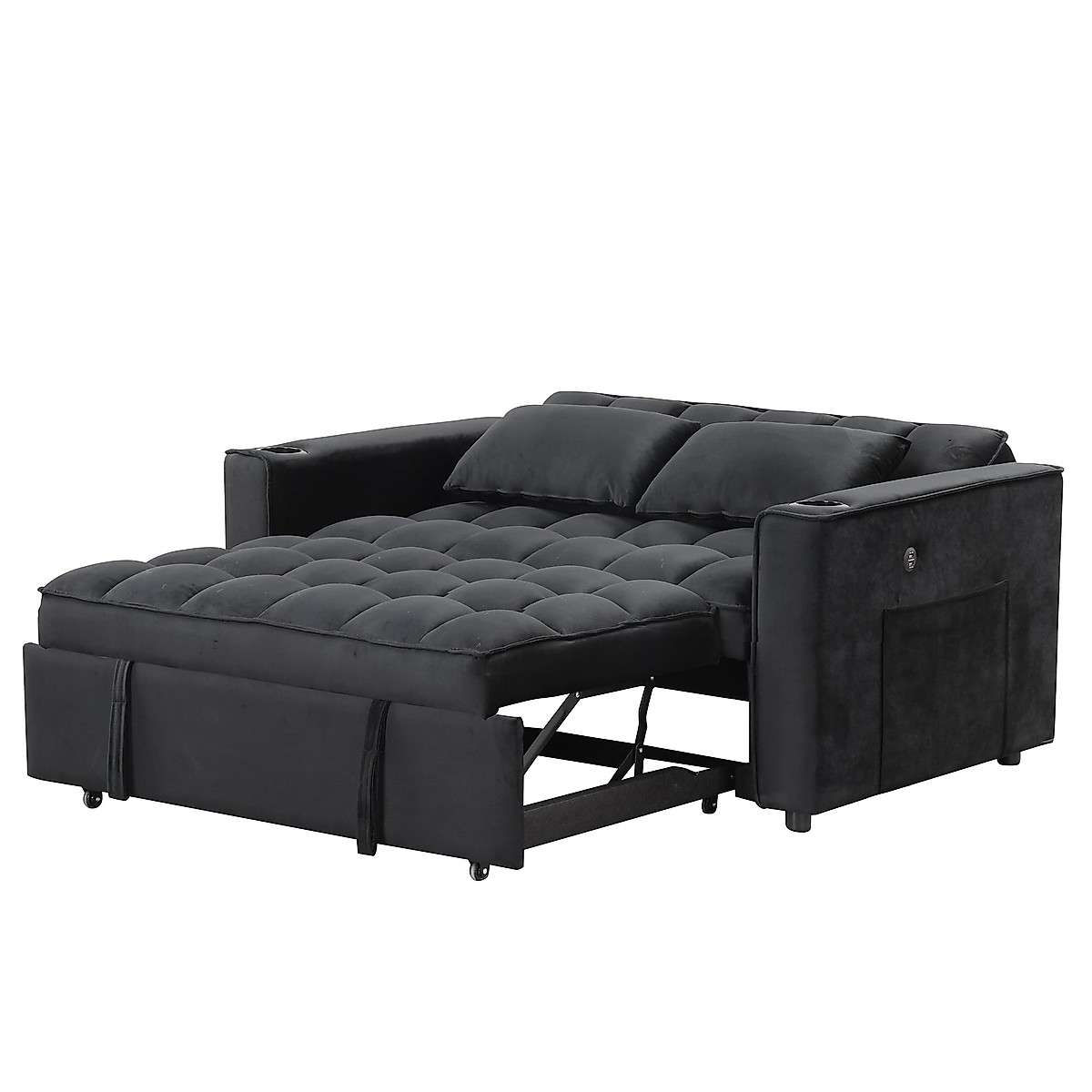 Convertible Sofa Couch with Pull-Out Sleeper,Adjustable Loveseat Armchair Single Bed Chair with Cup Holder,USB Port,Side Pocket&Pillows for Living Room/Apartment/Office/Studio/Small Place