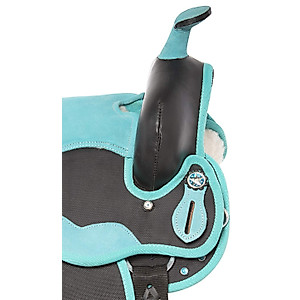 Acerugs 10" 12" 13" Synthetic Western Youth Kids SEAT Quarter Horse Saddle TACK PAD Headstall REINS Breast Collar Set (Turquoise, 12")
