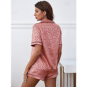 Floerns Women's Notch Collar Leopard Print Sleepwear Two Piece Pajama Set Pink Leopard S