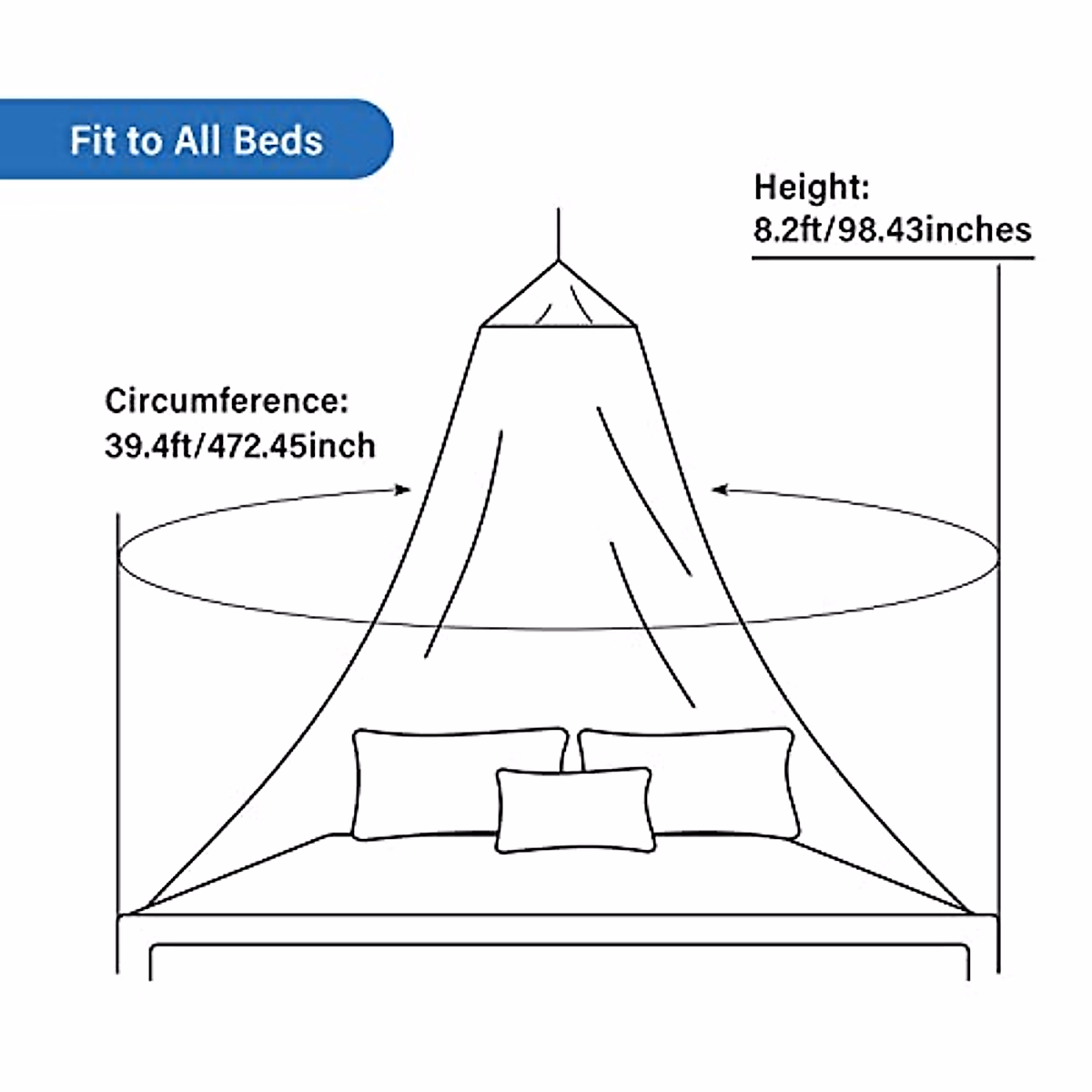 Aoresac Mosquito Net Bed Canopy for Girls, Elegant Canopy Bed Curtains from Ceiling, Easy to Install, Dome Mosquito Netting for Single to Adult Size Beds, Home & Camping Use (Round)