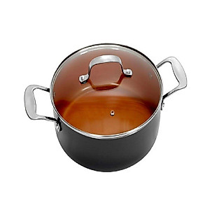 Gotham Steel Stock Pot with Ultra Nonstick Ceramic and Titanium Coating Includes Tempered Glass Lid – Dishwasher Safe, 7 Quart, Copper Black