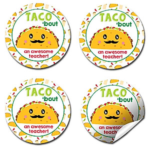 Taco ‘Bout an Awesome Teacher Appreciation Thank You Sticker Labels, 40 2" Party Circle Stickers by AmandaCreation, Great for Envelope Seals & Gift Bags