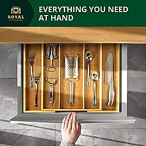 ROYAL CRAFT WOOD Luxury Bamboo Kitchen Drawer Organizer - Expandable Utensil Organizer for Drawer - Utensil and Silverware Holder and Cutlery Tray (Natural, 19.6"x17")