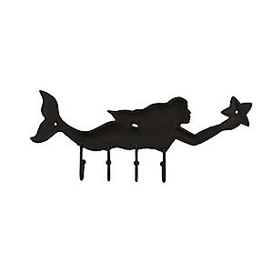 Zeckos Swimming Starfish Mermaid Cast Iron Wall Hook