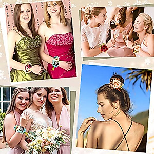 BOARDFEB Corsage Wristlet Band 16 Pcs Elastic Pearl Bracelet Wrist Corsage Bracelets DIY Flower Bracelet with Storage Box for Bride Prom Accessories Wedding Party Decorations