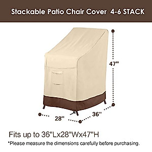 Vailge Stackable Patio Chair Cover,100% Waterproof Outdoor Chair Cover, Heavy Duty Lawn Patio Furniture Covers,Fits for 4-6 Stackable Dining Chairs,36" Lx28 Wx47 H,Beige&Brown