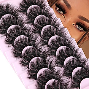 False Eyelashes Thick 20MM Lashes Mink Fluffy Volume 3D Fake Eyelashes Dramatic Full Long Faux Mink Eye Lashes Pack 8 Pairs Big Curly False Lash ALICROWN