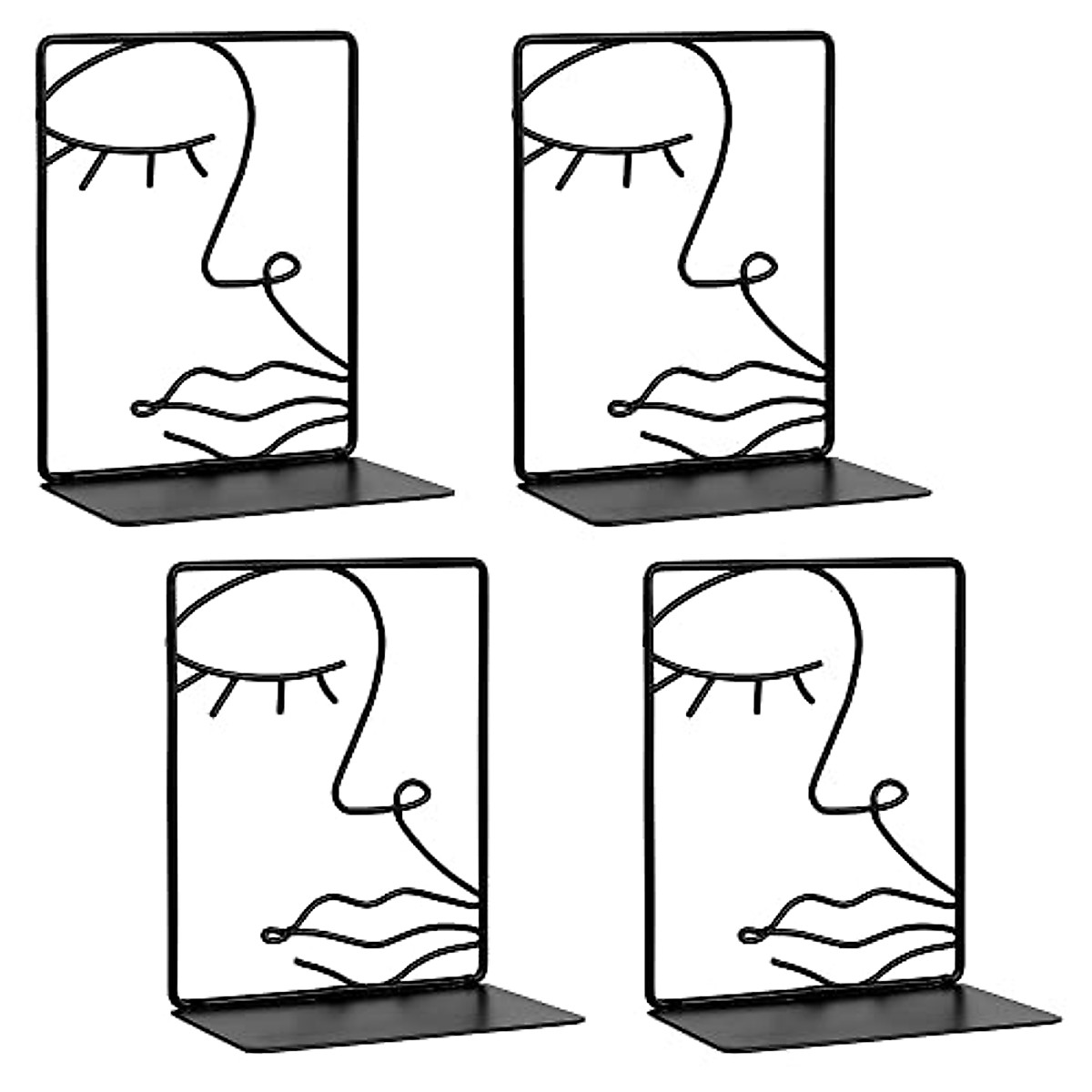 Book Ends Modern Abstract Design Bookends for Shelves （Metal/Black） Heavy Duty Decorative Non-Skid Bookends Book Stoppers for Books and CDs