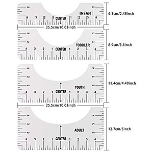 4 Pcs T-Shirt Alignment Ruler,Tshirt Ruler Guide Tool Shirt Alignment with Clothing Size Chart for Making Fashion Center Design