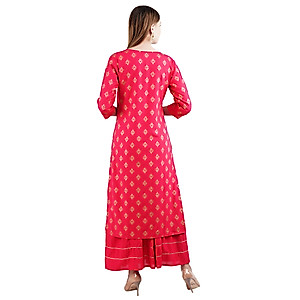 Arayna Women's Rayon Printed Kurta with Skirt Set, Red, Large