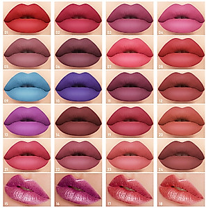 Ownest 24 Colors Matte Velvety Liquid Lipstick Set,Waterproof Long Lasting Non-Stick Cup Liquid Lipgloss Beauty Cosmetics Makeup Kit