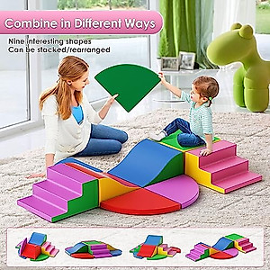 YMYMGGI Foam Climbing Blocks for Toddlers, 9 Pieces Soft Climbing Toys, Crawl and Climb Foam Playset with Stair and Slide, Indoor Climber Activity Playground for Kids(Colorful)