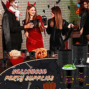 Jinei Disposable Halloween Cups 16 oz Halloween Plastic Party Cups for Halloween Party Decoration Coffee Wine and Hot Cold Drinks for a Halloween Party Favors, Black (200 Pcs)