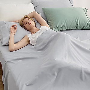 Bedsure Queen Sheets Grey - Polyester & Rayon Derived from Bamboo Cooling Bed Sheets, Deep Pockets Fits up to 16", Breathable, Wrinkle Free and Soft Queen Sheet & Pillowcase Sets
