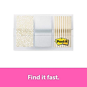 Post-it Flags, 60 Count, 1 in Wide, Assorted Metallic Designs (682-METAL), Metallic Solid, Polka Dots and Stripes
