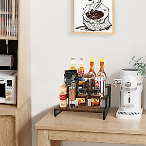 YINMIT Spice Rack Organizer for Countertop, 3 Tier Kitchen Counter Shelf, Wooden Tiered Display Stand Riser Shelf