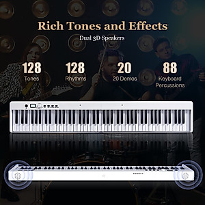 Costzon 88-Key Foldable Digital Piano Keyboard, Full Size Semi-Weighted Keyboard, Portable Electric Piano w/Lighted Keys, Support USB/MIDI, Speakers, Sustain Pedal & Carrying Bag for Beginner (White)