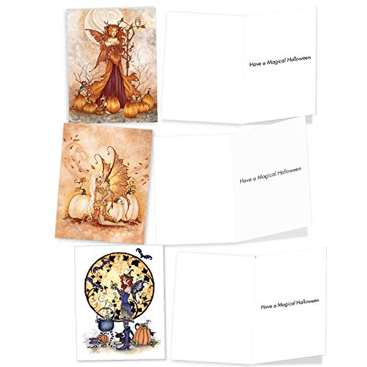 The Best Card Company - 20 Happy Halloween Note Cards Boxed (10 Designs, 2 Each) - Spooky Notecard Assortment (4 x 5.12 Inch) - Fall Fairies AM3372HWG-B2x10