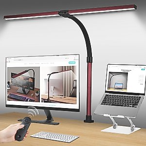 DUKTIG LED Desk Lamp for Women, Double Head Architect Desk Lamp, Bright Desk Lamps with Clamp, 5 Color Modes and Dimmable Tall Desk Lamps for Home Office, Studio (24W, Crimsonb Red)