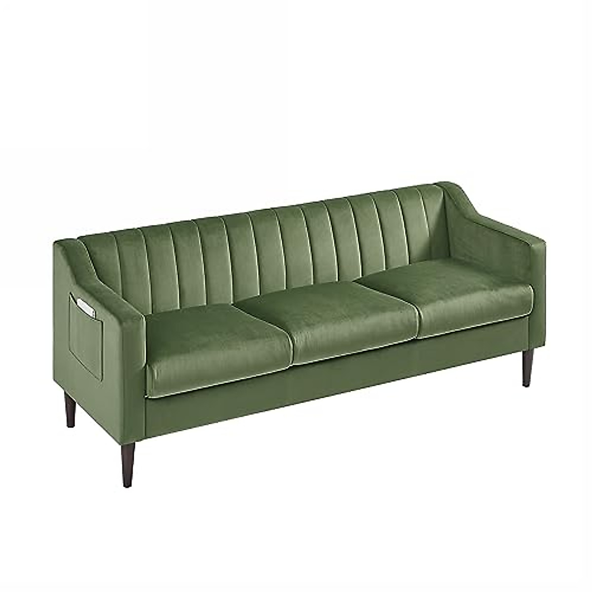 Tidyard Mid Century Modern Chesterfield Sofa Couch, Comfortable Upholstered Sofa with Velvet Fabric and Wooden Frame and Wood Legs for Living Room/Bed Room/Office Green -3 Seats