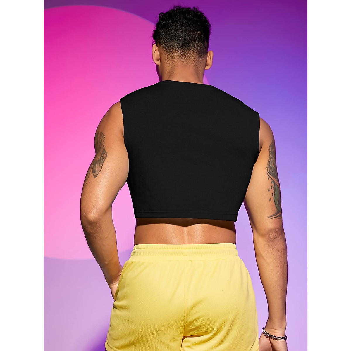 SOLY HUX Men's Solid Sleeveless Round Neck Casual Summer Crop Tank Top Shirts Black S