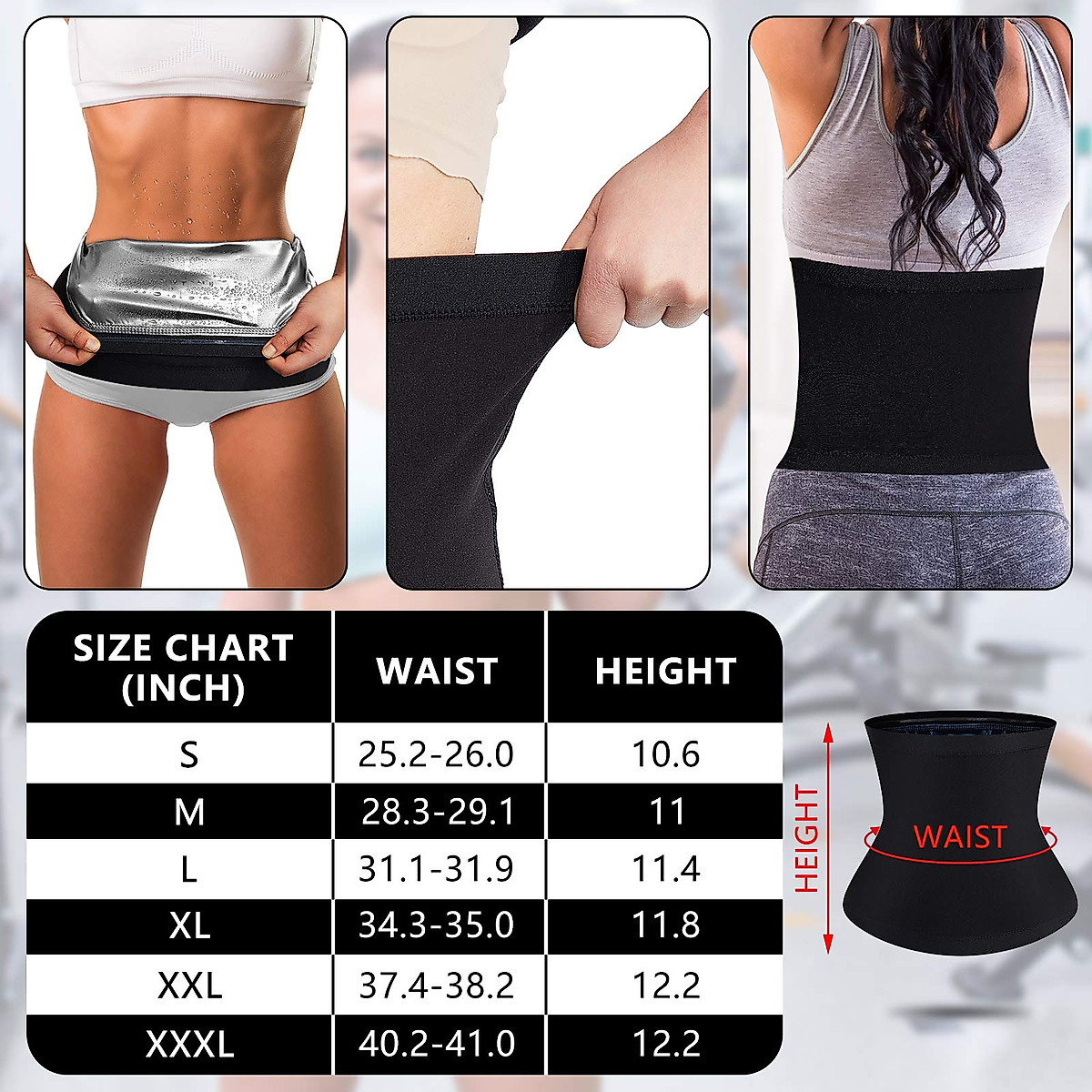 Geyoga Waist Trimmer Sweat Waist Trainer Wrap Stomach Wraps for Women Bodybuilding (Silver Inner,XXL)