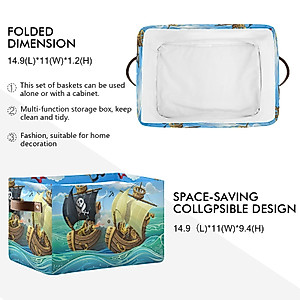 HANZHY Pirate Ship Large Fabric Storage Bins Foldable Cube Storage Bag Storage Basket with Handle for Closet Shelves Clothes Toys one size x 1