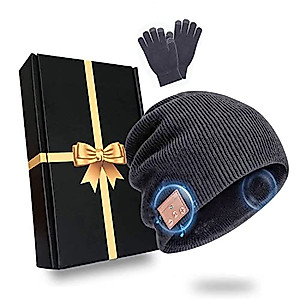 Beanie Bluetooth Hat and Gloves Set for Men Women - Winter Wireless Headphone Beanie & Touchscreen Glove - Knit Running Music Hats, Unique Teen Gifts for Boys Girls, Christmas Presents