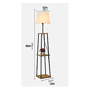 Energy Saving Tall Lamp Creative Floor Lamp 2 Shelves Solid Wood Bookshelf Light with Remote Standing Lamps Rustic Floor Light Bedroom Pole Lamp Stable