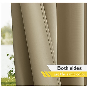NICETOWN 2 Panels Outdoor Curtains for Patio Waterproof, Stainless Steel Grommet Indoor Outdoor Vertical Drapes for Front Porch & Canvas, W55 x L84, Taupe