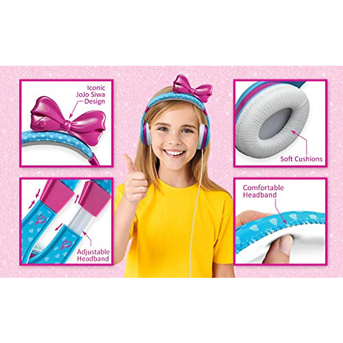 eKids JoJo Siwa Headphones for Kids, Volume Limited Headphones with Parental Controls, Childrens Headphones for School, Home, Travel, Designed for Fans of JoJo Siwa Gifts for Girls