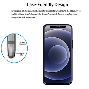 HKKAIS Screen Protector For iPhone 12 mini Tempered Glass 2-Pack Camera Lens Protector Film 2-Pack with Easy Alignment Tool