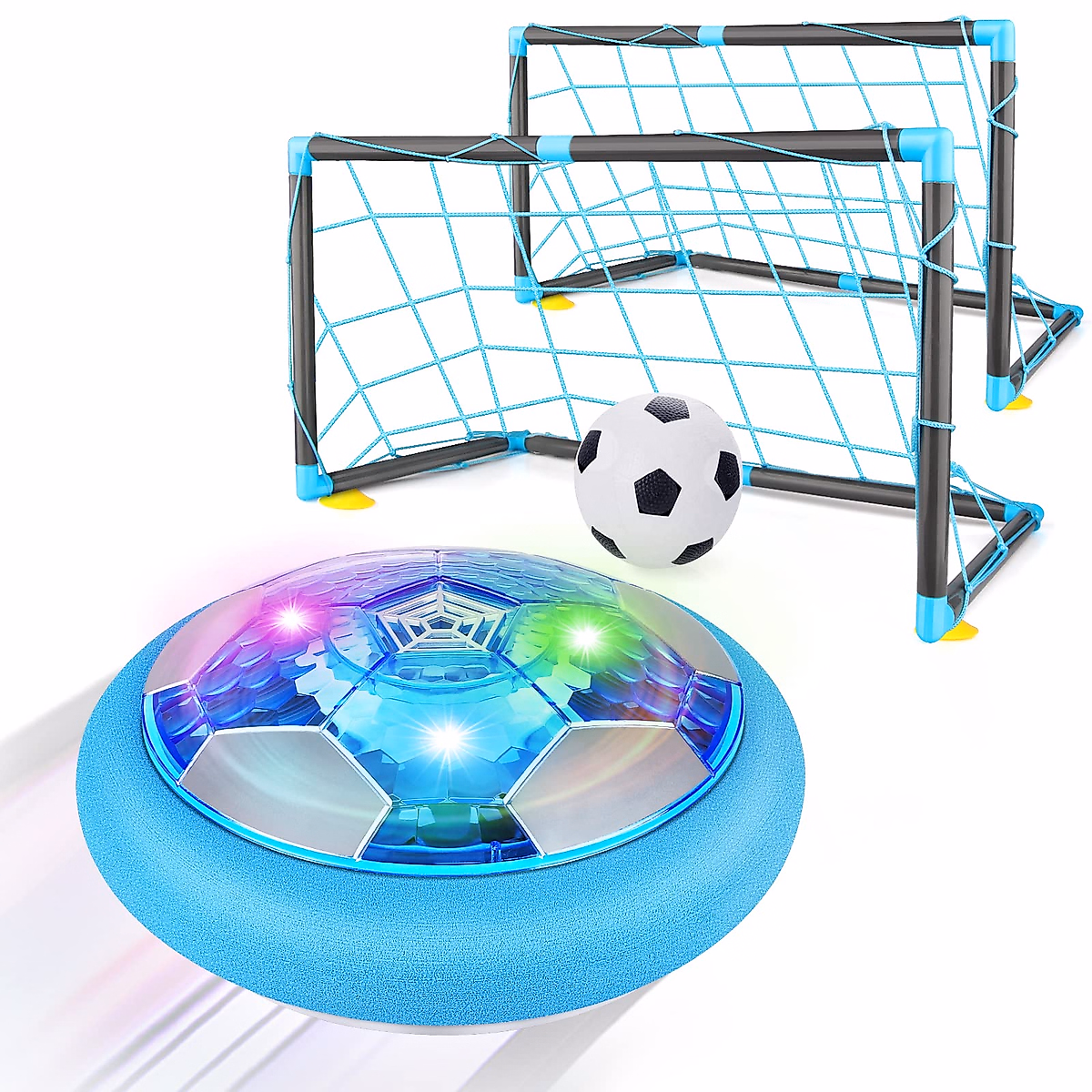 Kroyedfuw Hover Soccer Ball Set with 2 Goals, Rechargeable Indoor Air Floating Soccer Ball with LED Light and Foam Bumper, Perfect Birthday Xmas Gifts for Age 3 4 5 6 7 8-12 Year Old Kids Boys Girls