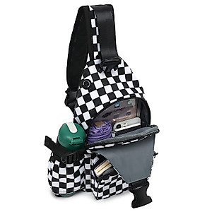 Xunteny Checkered Sling Bag Backpack for Women, Small Chest Bag Crossbody Shoulder Bags for School Traveling Hiking Cycling
