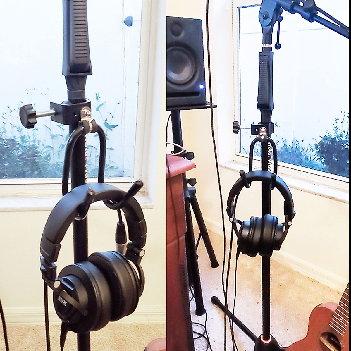 YYST Microphone Stand Clamp-On Studio Headphone Hanger Holder Hook Rack for Headphone, Cords, Tambourines, etc- No Instrument (1)