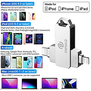 Apple MFi Certified 128GB Memory-Thumb-Drive-iPhone USB-Memory-Drive-for-iPhone Apple-iPhone-Storage-Flash-Drive USB C OTG Pendrive Android Backup Photo Storage External USB Flash Storage Photo Stick