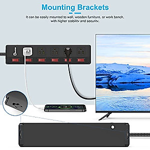 Power Strip Surge Protector 5 outlets Metal Heavy Duty Extension Cord 6 ft,5 Independent switches with one Master Switch, SGS Certified，Black…