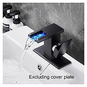 LIANTE LED Bathroom Sink Faucet, Matte Black Waterfall Single Hole Handle RV Bath Vanity Faucets, Wide Glass Spout,Kitchen Faucet