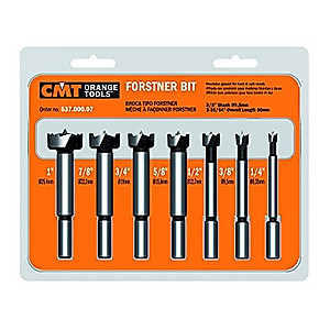 CMT 537.000.07 7-Piece Forstner Bit set, 1/4-3/8-1/2-5/8-3/4-7/8-1 Diameters, 3/8-Inch Shank