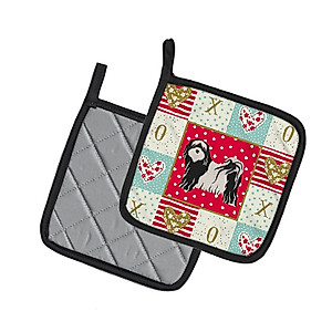 Caroline's Treasures CK5898PTHD Tibetan Terrier Love Pair of Pot Holders, Red Kitchen Heat Resistant Pot Holders Sets Oven Hot Pads for Cooking Baking BBQ, 7 1/2 x 7 1/2