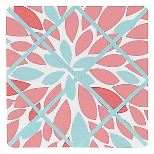 Fabric Memory/Memo Photo Bulletin Board for Turquoise and Coral Emma Collection