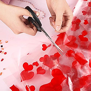 39 x 138 Inch Valentine's Day Red Heart Cellophane Wrap Paper, 2.3 Mil Thick Cellophane Paper with 6 Rolls Colorful Wrap Ribbon for Christmas Holiday DIY Craft Wrapping or Basket Filling