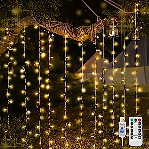 suddus Curtain Lights for Bedroom, 200 Led 6.5ft x 6.5ft Hanging String Lights Outdoor, Fairy Curtain Lights Indoor for Christmas, Wall, Backdrop, Window, Wedding, Party, Brithday Decor, Warm White