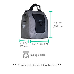 Vincita Jess Bicycle Insulated Grocery Pannier - 24 L Cooler Bike Shopping Bag for Urban Commuter with Large Capacity, Handle, Big Zipper Opening and Reflective Spots