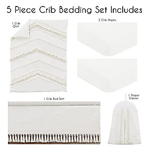 Sweet Jojo Designs Ivory Boho Chic Boy Girl Baby Crib Bedding Set Infant Nursery Room Solid Color Beige Cream Gender Nuetral Bohemian Modern Farmhouse Designer Unisex Tassel Fringe Macrame Cotton