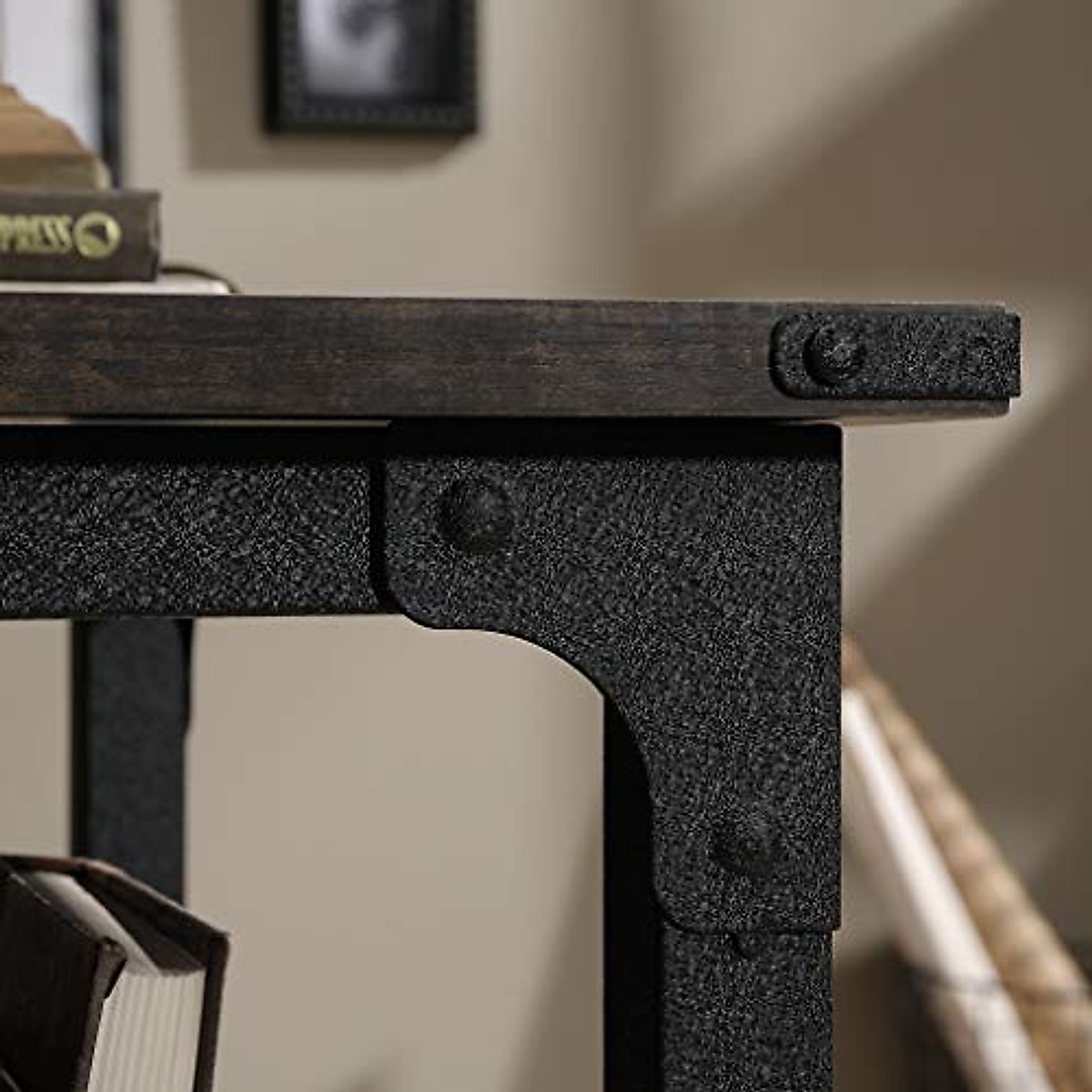 Sauder Steel River Desk, L: 47.48" x W: 23.47" x H: 29.53", Carbon Oak Finish