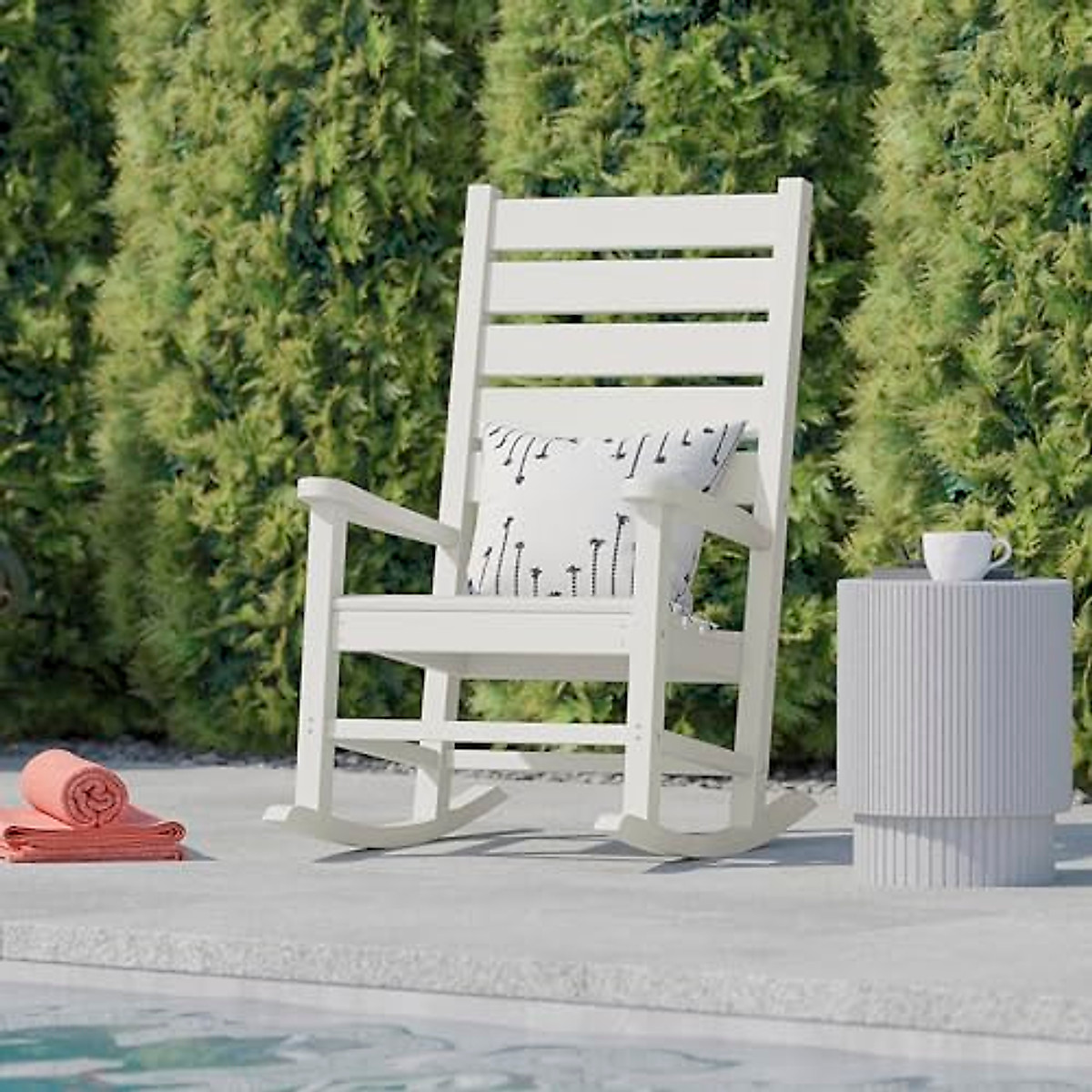 Flash Furniture Manchester Commercial Grade Outdoor Rocking Chair, All-Weather HDPE Indoor/Outdoor Rocker, White